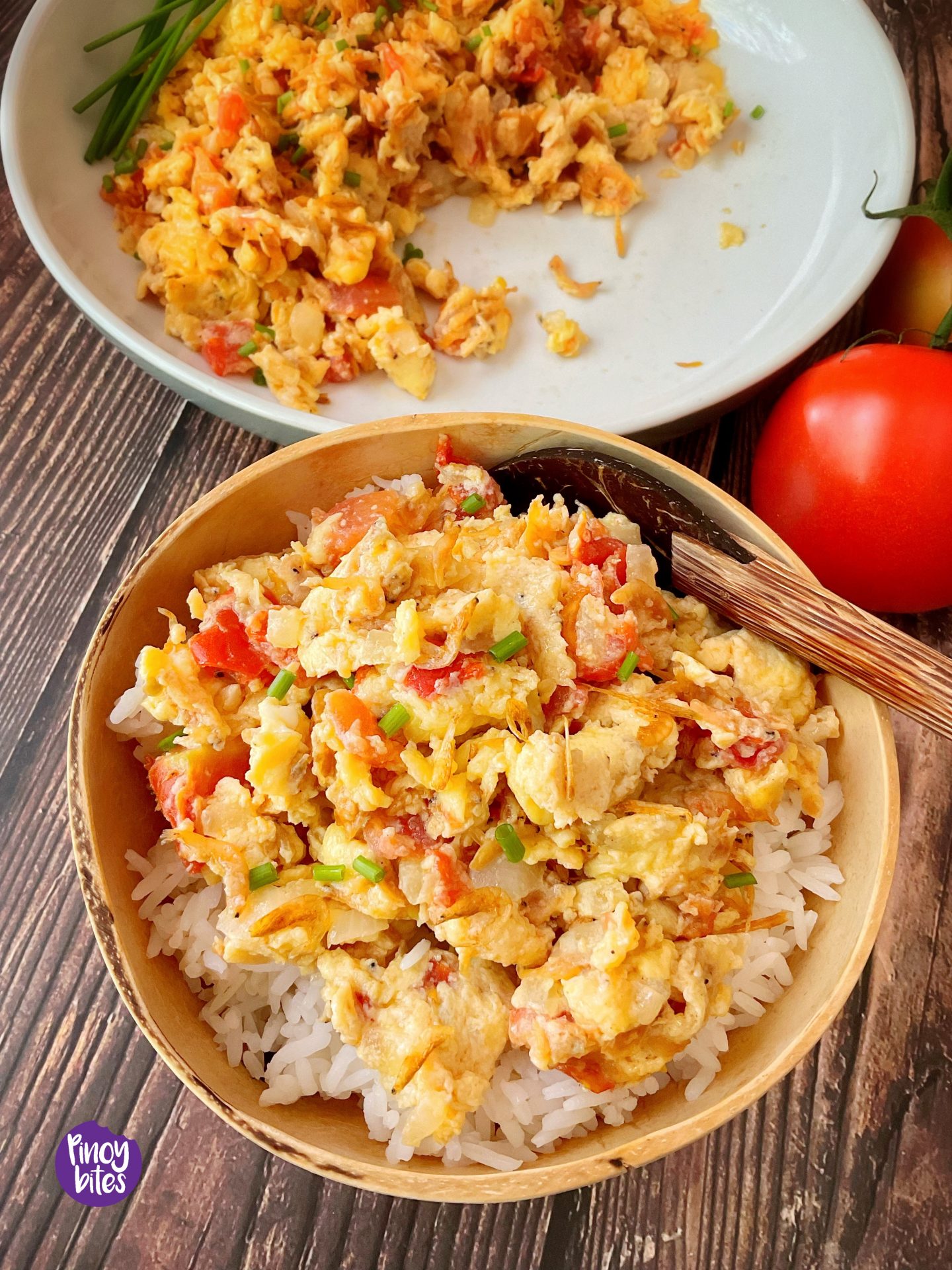 Scrambled Eggs with Dried Alamang and Tomatoes - PinoyBites